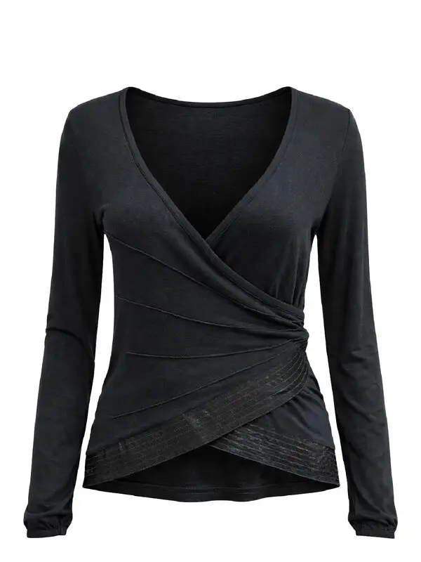 CONQUISTA Wrap-front Long Sleeve Top - Black