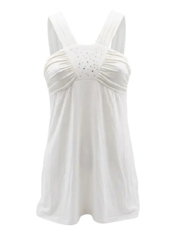 CONQUISTA Sleeveless Top With Ruched Front And Embellishments - White