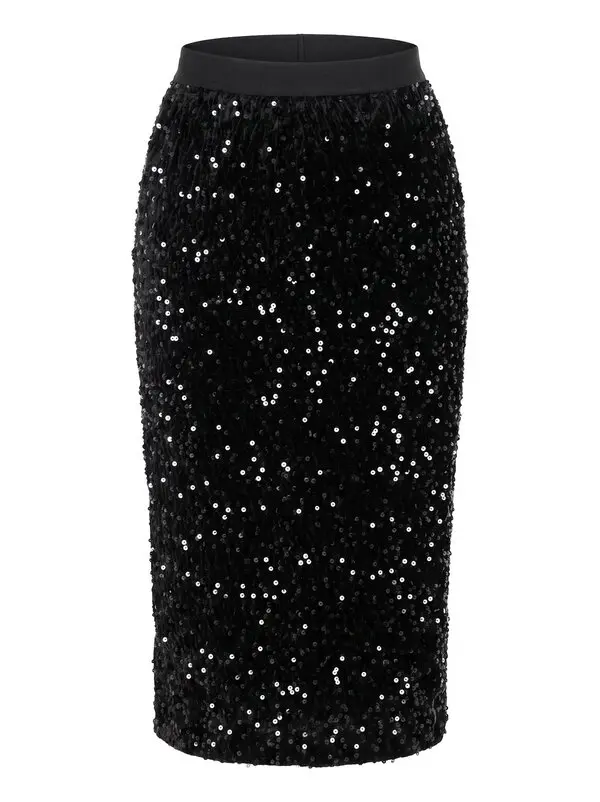 MODENAIRE Sequin High-waisted Pencil Midi Skirt - Black