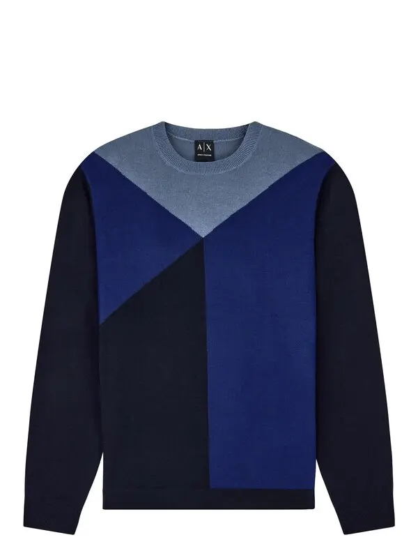 Armani Exchange Regular Fit Pullover In Virgin Wool And Acrylic Blend - Blue