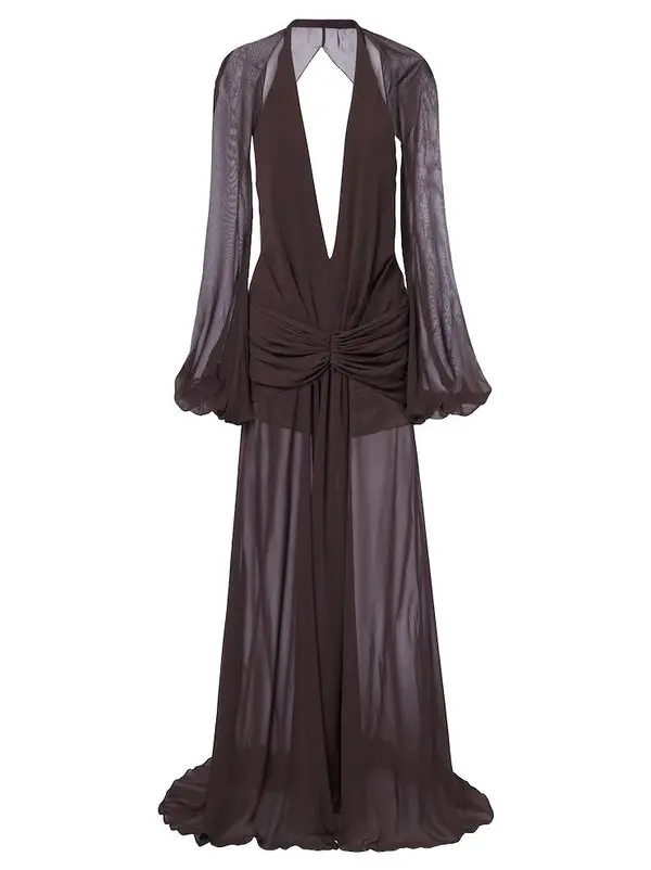 DE LA VALI Fiorela Chiffon Maxi Dress - Brown