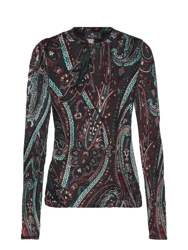 Etro Patch-appliqué Paisley Print Long Sleeve Top - Multicoloured