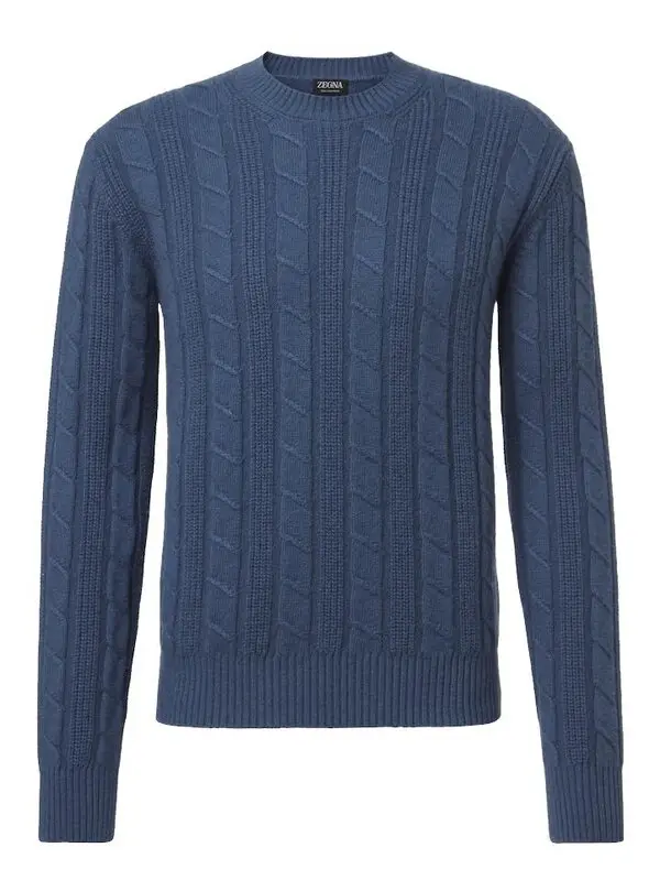 Zegna Cashmere Cable Knit Sweater - Blue