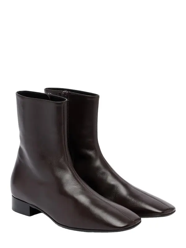 THE ROW Cindy Leather Ankle Boots - Brown
