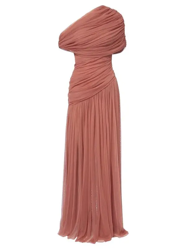 DE LA VALI Himallia Asymmetric Draped Tulle Maxi Dress - Pink