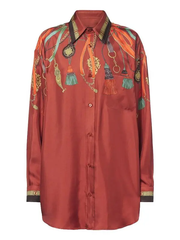 Etro Printed Silk Satin Shirt - Orange