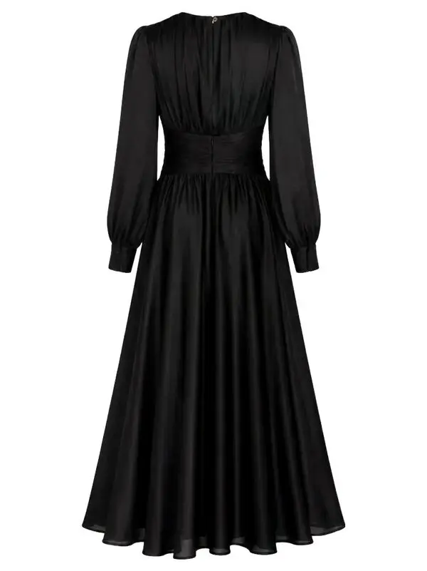 Guess Helene Pleated Maxi Dress With V-neck And Long Sleeves - Black