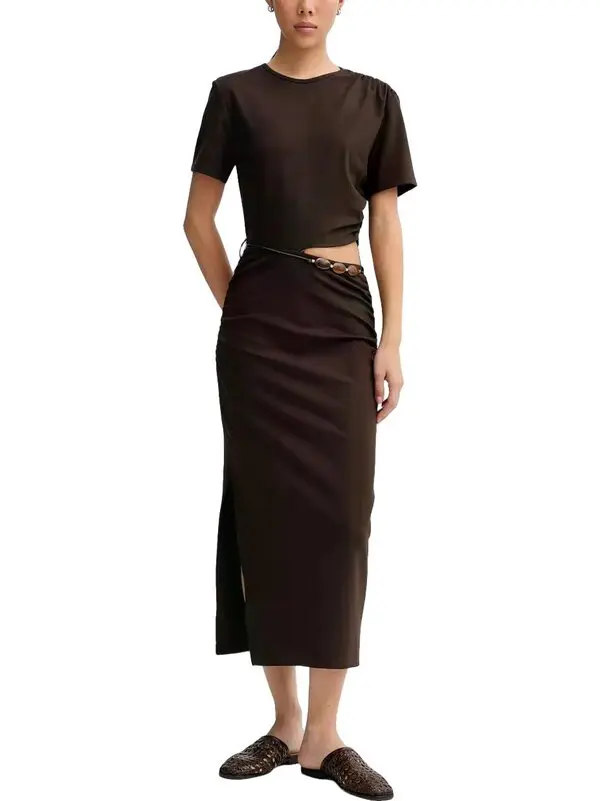 SESSUN Vertigo" Cut-out Ruched Midi Dress - Brown