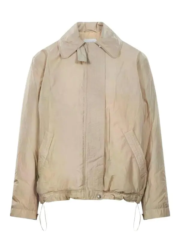 Magda Butrym Beige Crinkled Zip-up Jacket With Detachable Scarf - Neutrals