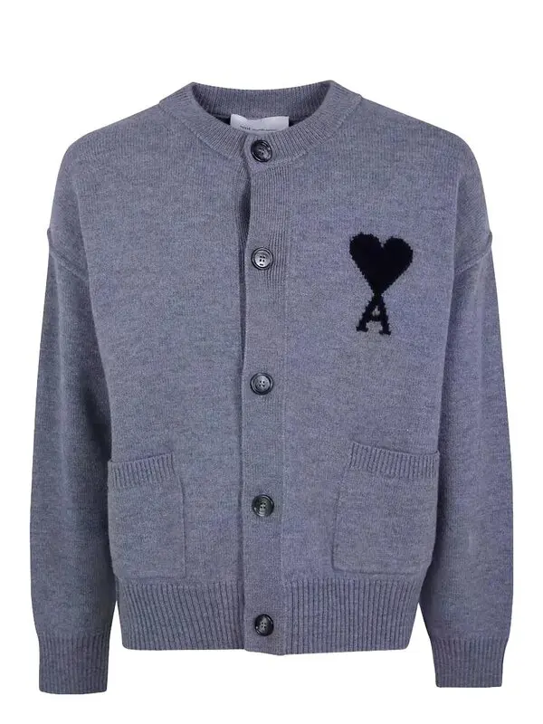 AMI Paris De Coeur Wool Cardigan - Grey