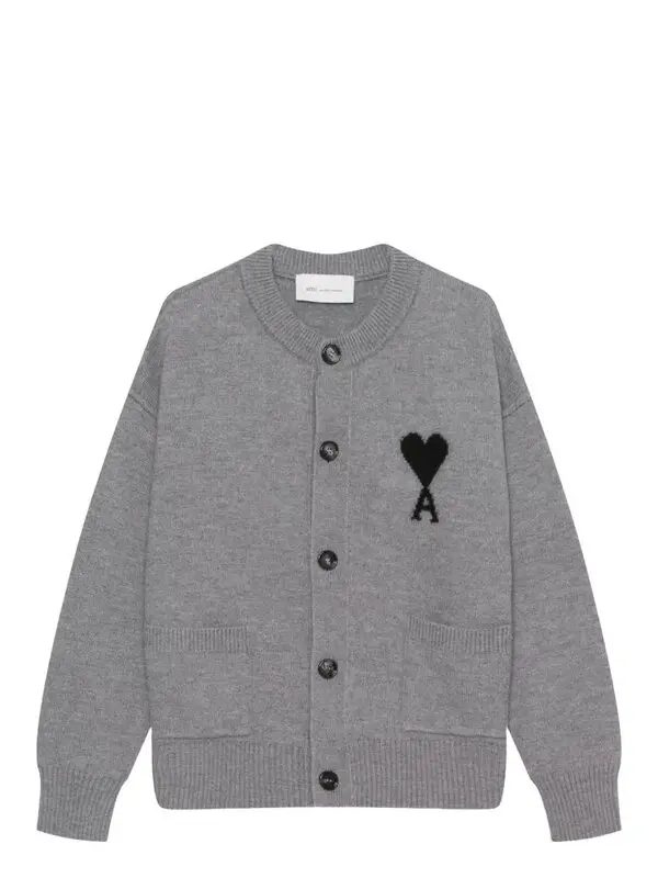 AMI Paris De Coeur Wool Cardigan - Grey