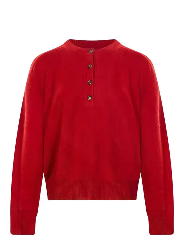 Loulou De Saison Fine Knit Crew Neck Button-placket Sweater - Red