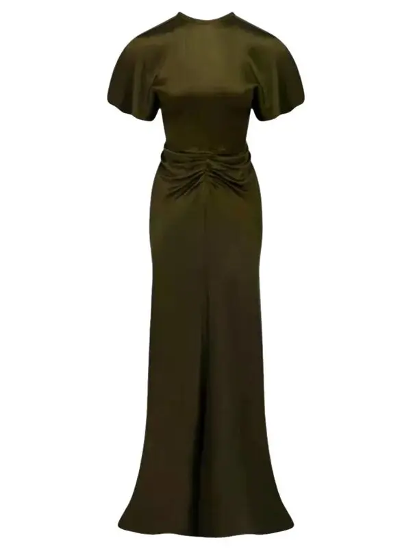 Victoria Beckham Gathered Waist Flared Hem Maxi Dress - Green