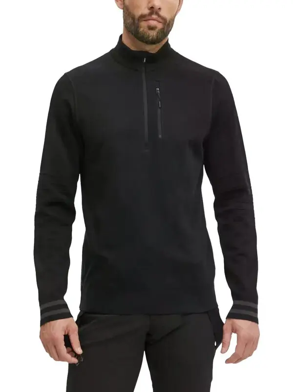 Smartwool Quarter Zip Ribbed Sweatshirt With Striped Cuffs - Black