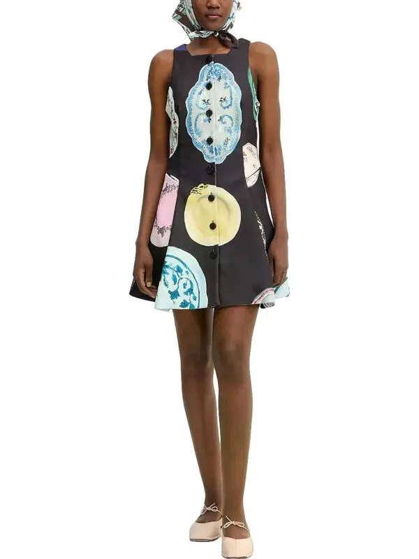 Stine Goya Plate Print Button-up Mini Dress - Black