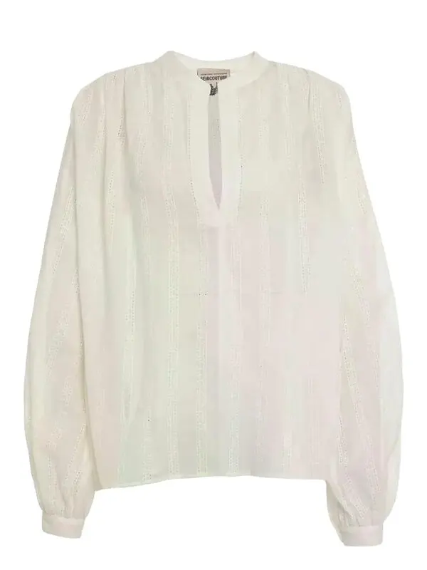 SEMICOUTURE Nahia Broderie Anglaise Balloon Sleeve Blouse - Neutrals