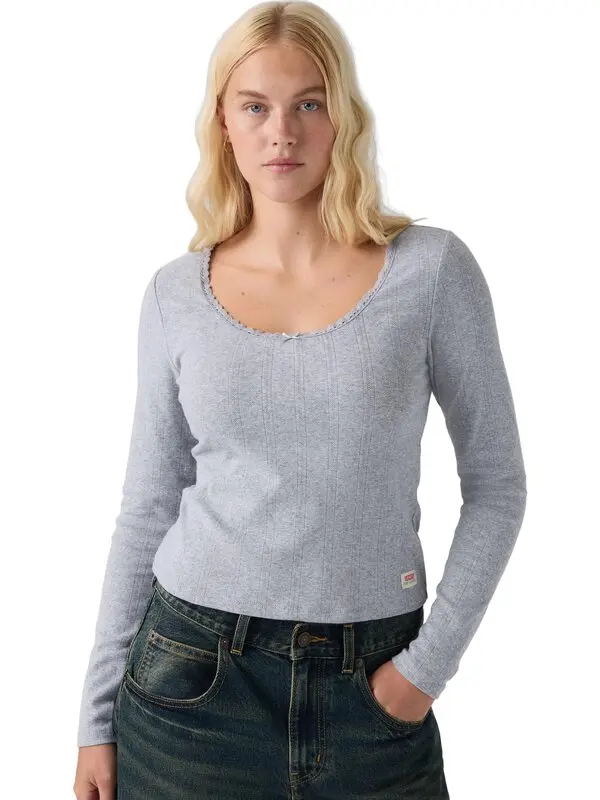 LEVI'S Dry Goods Pointelle Lace Long Sleeve Top - Grey