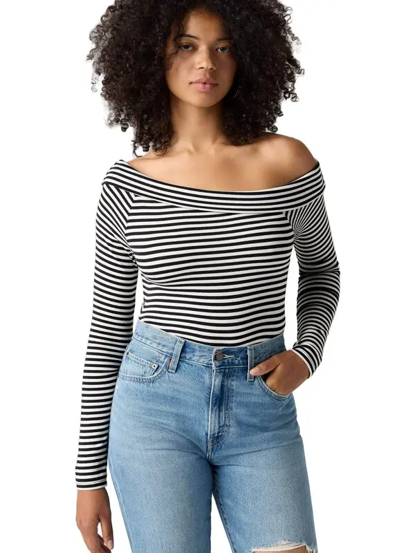 LEVI'S Clara Off-shoulder Striped Long-sleeve Top - Grey
