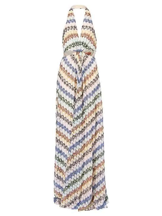 Missoni Halter-neck Chevron Knitted Maxi Dress - Multi Light Version