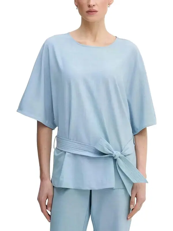 MOS MOSH Belted Short Sleeve Blouse - Blue