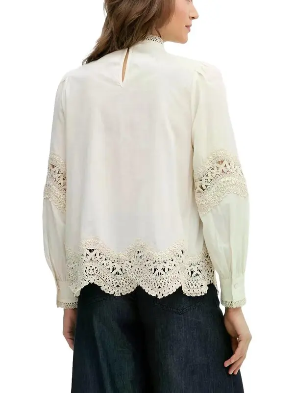 OUI Lace Detail Blouse With High Neck And Scalloped Trim - Neutrals