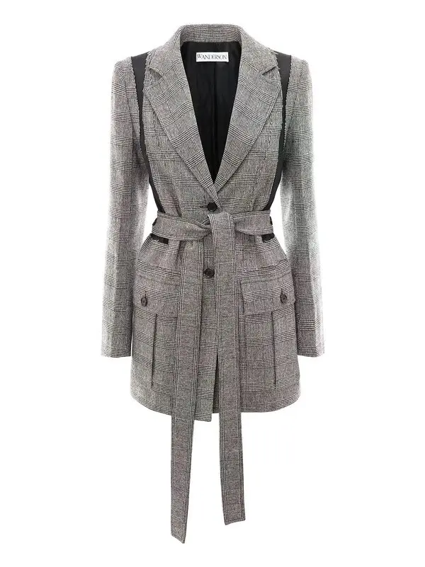 JW Anderson Belted Patchwork Checked Jacket - Grey