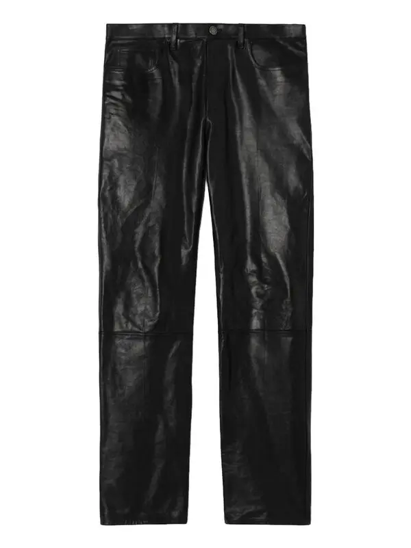 Burberry Calf Leather Paneled Slim Fit Trousers - Black