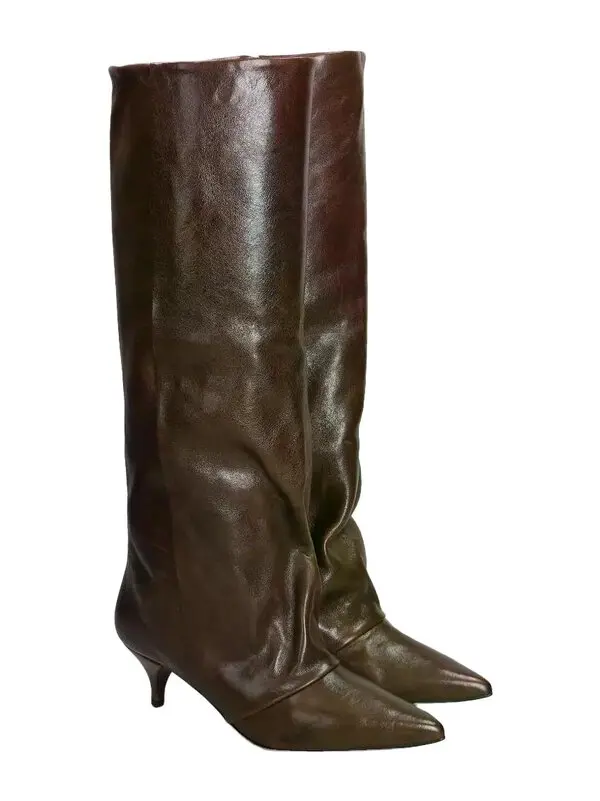 ALCHIMIA Pointed Toe Ruched Leather Boots - Brown