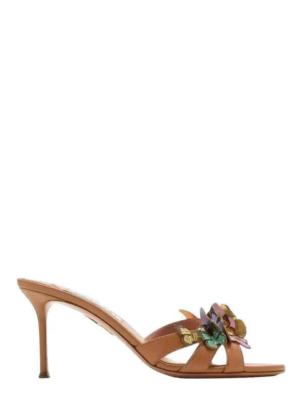 AQUAZZURA Butterfly Embellished Leather Stiletto Mules - Neutrals