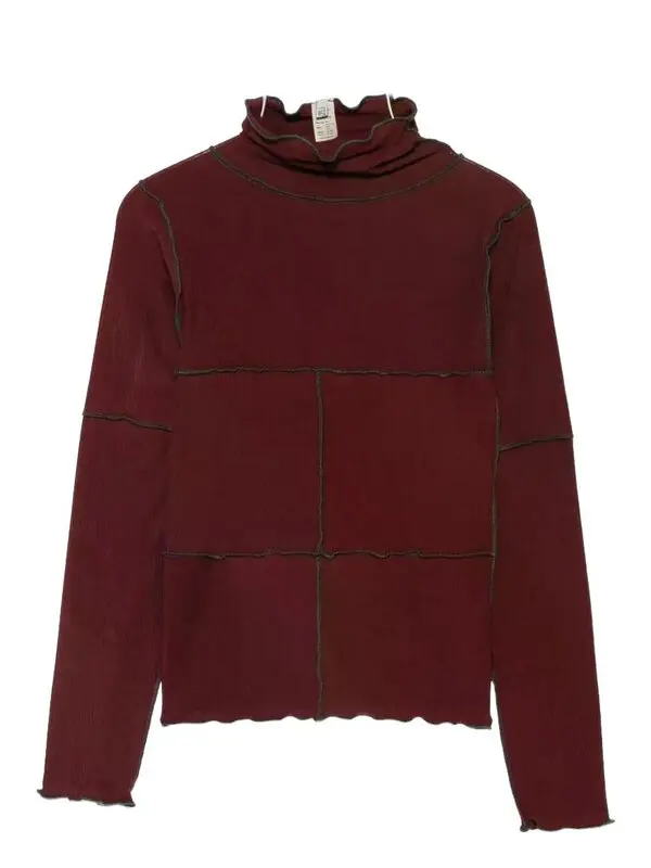 BASERANGE Exposed Seam Ribbed Knit High Neck Top - Red