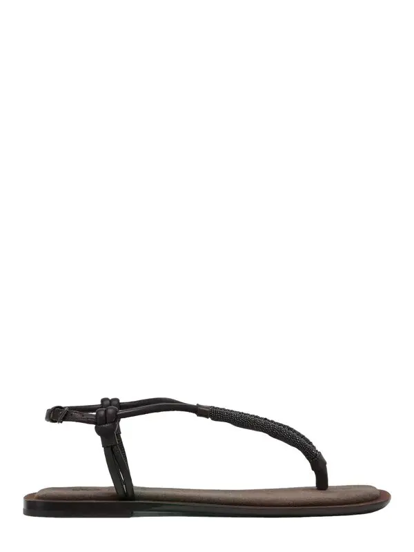 Brunello Cucinelli Leather Monili Chain Detail Sandals - Brown