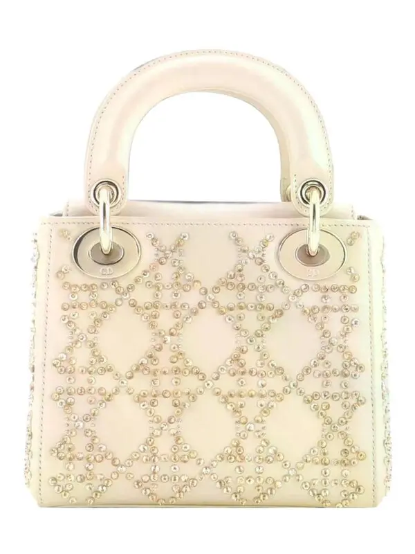 Dior Lady Chain Bag Crystal Embellished Cannage Quilt Leather Mini Satchel - Neutrals