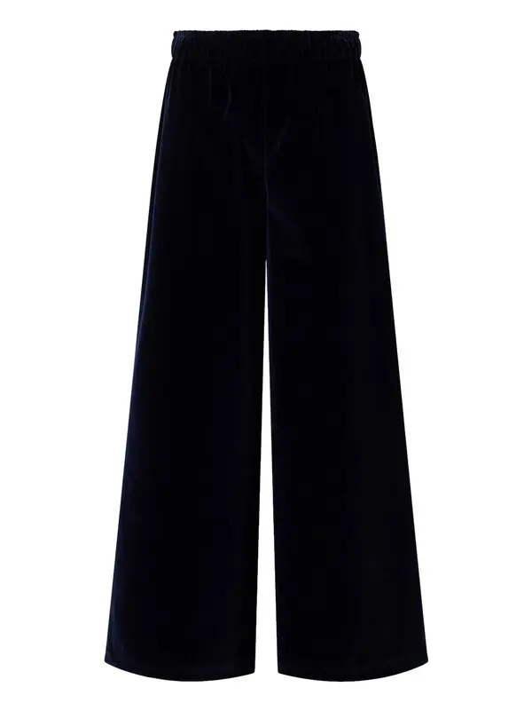 LES VACANCES D’IRINA Gathered Cotton-velvet Wide-leg Trousers - Blue