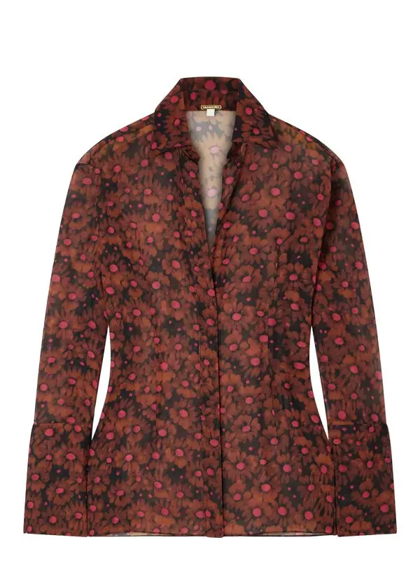 CALA DE LA CRUZ Floral-print Chiffon Shirt - Brown