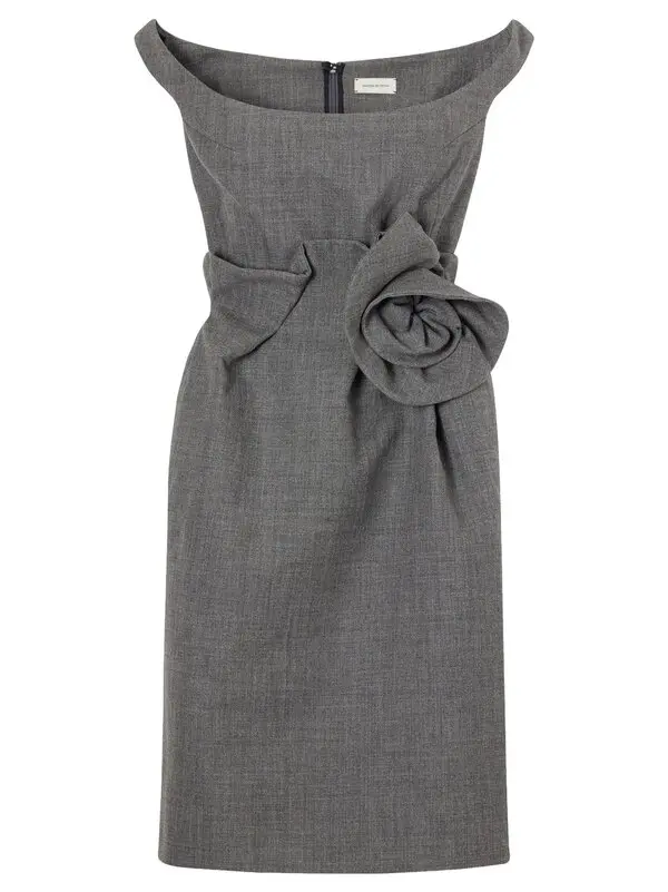 Magda Butrym Off-the-shoulder Floral Appliqué Wool & Silk-blend Knee-length Dress - Gray