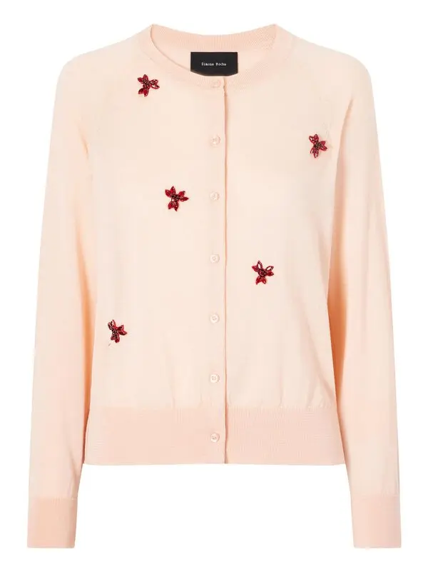 Simone Rocha Embellished Wool And Silk-blend Cardigan - Pink