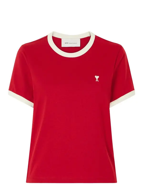 AMI Paris Logo-embroidered Cotton-jersey T-shirt - Red