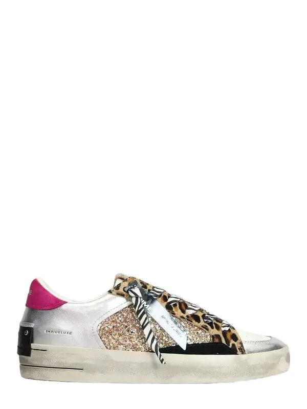 CRIME LONDON Sk8 Deluxe Glitter-panel Leopard-print Sneakers - Silver