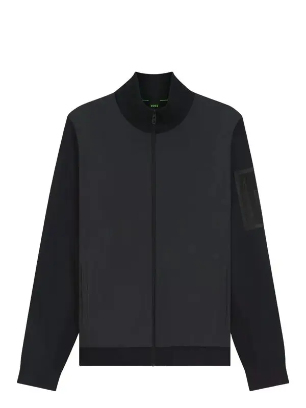 BOSS Hybrid Jacket With Knitted Sleeves And Back - Black