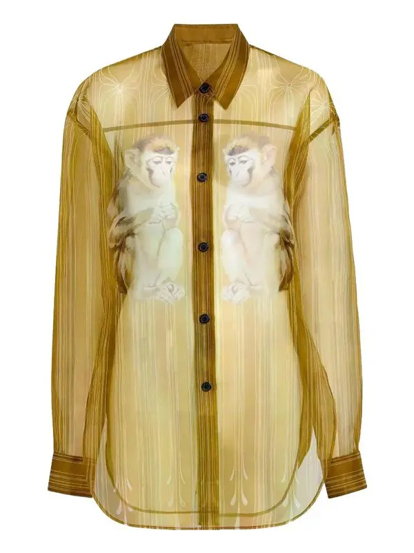 Khaite Goya Sheer Silk Organza Shirt With Monkey Print - Neutrals