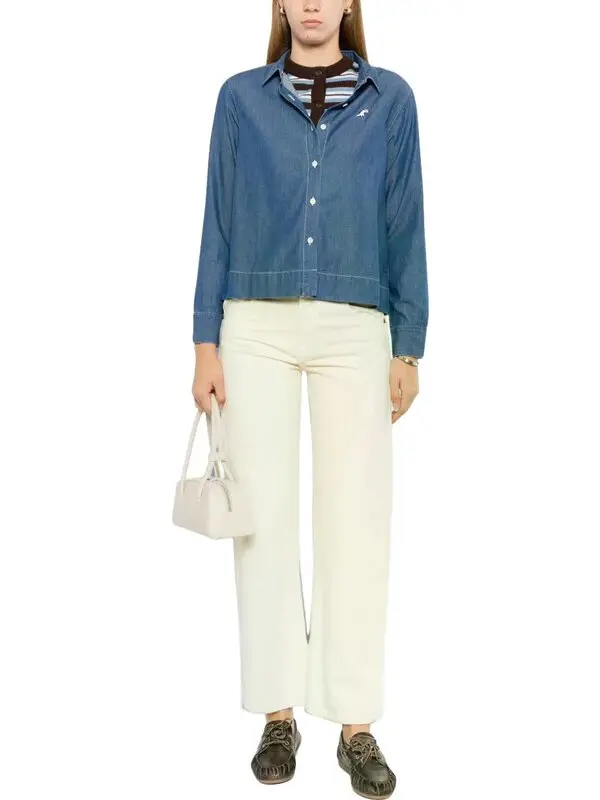 AGNES B. Embroidered Dinosaur Shirt - Blue