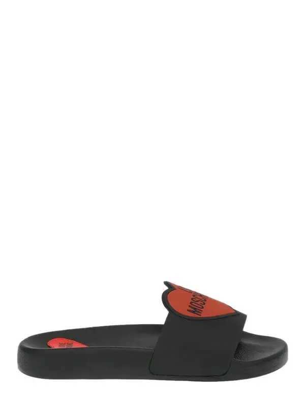 Moschino Heart Print Slides - Black