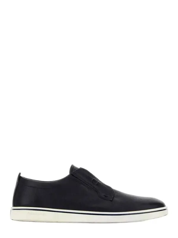 FERRAGAMO Derby Slip-on Shoes In Hammered Calfskin - Black