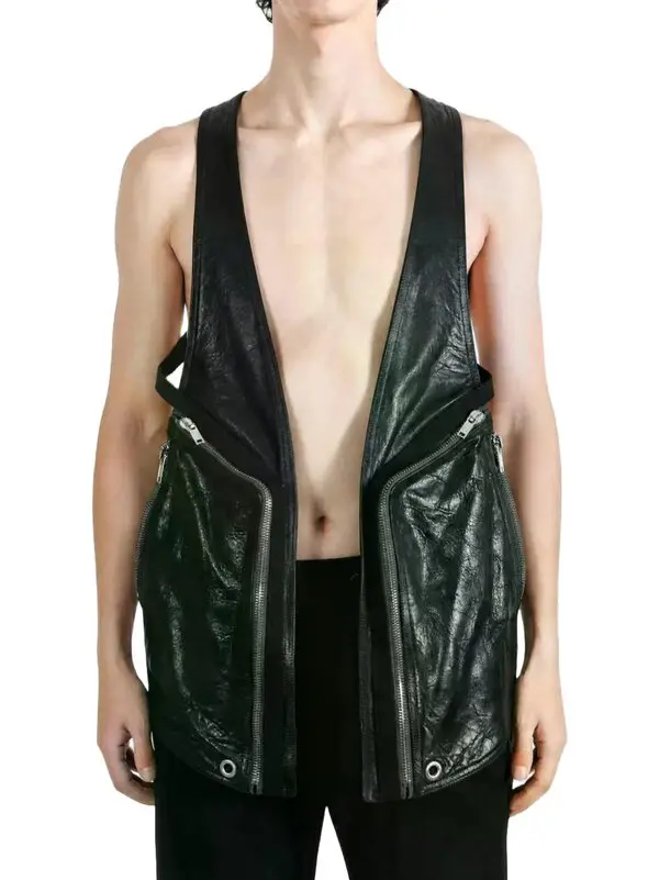 Rick Owens Temple Zip-detail Leather Vest - Black