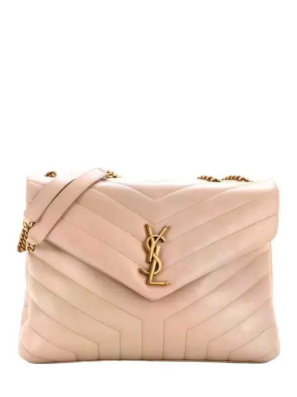 Saint Laurent Loulou Matelassé Chevron Leather Medium Shoulder Bag - Neutrals
