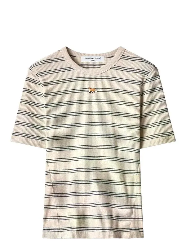 Maison Kitsuné Baby Fox Striped Ribbed T-shirt - Neutrals