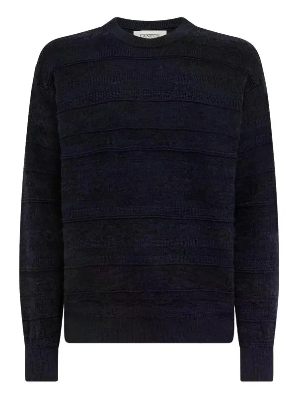 LANEUS Jacquard-knit Crew Neck Sweater - Blue