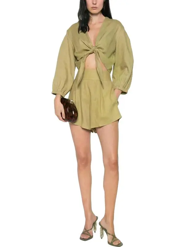 ADRIANA DEGREAS Pleated High-waisted Linen Shorts - Neutrals