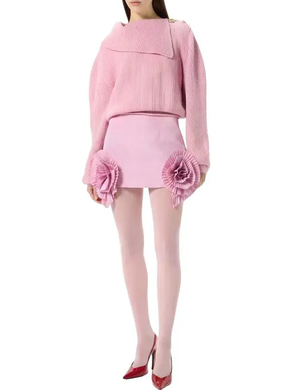 Blumarine Rose Detail Taffeta Mini Skirt - Pink