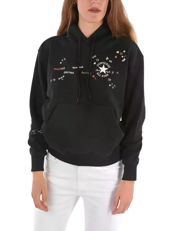 CONVERSE Logo Print Drawstring Hoodie - Black
